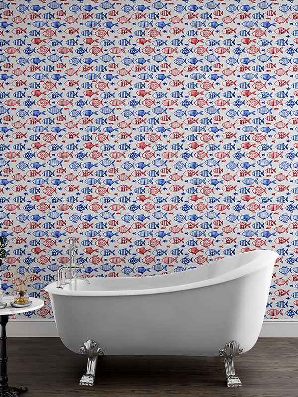 Red & Blue Fish Wallpaper - Murals Decor